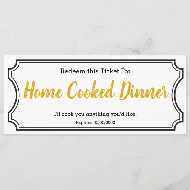 IOU Love Gift Ticket One Dinner editable yellow Menu | Zazzle