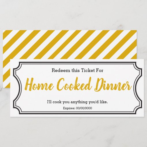 IOU Love Gift Ticket One Dinner editable yellow Menu | Zazzle