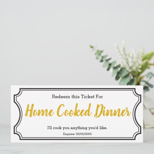 IOU Love Gift Ticket One Dinner editable yellow Menu | Zazzle