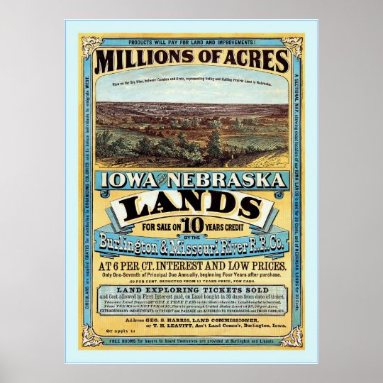 Iowa and Nebraska ~ Vintage Land Sale Advertising. Poster | Zazzle.com