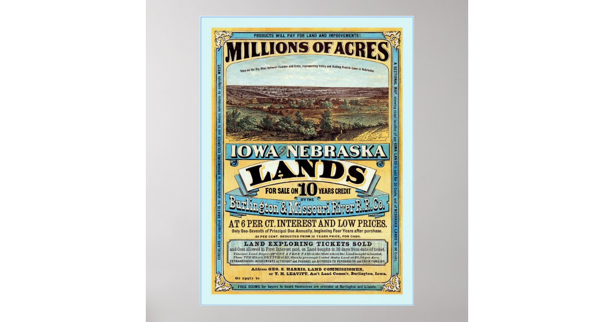 Iowa and Nebraska ~ Vintage Land Sale Advertising. Poster | Zazzle