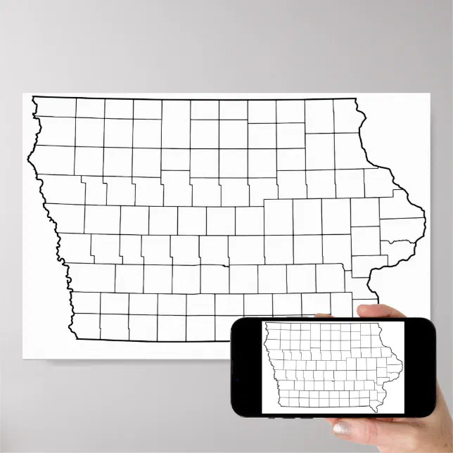 Iowa Counties Blank Outline Map Poster | Zazzle