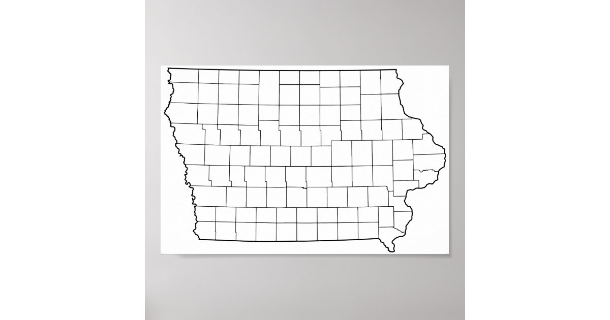 Iowa Counties Blank Outline Map Poster | Zazzle