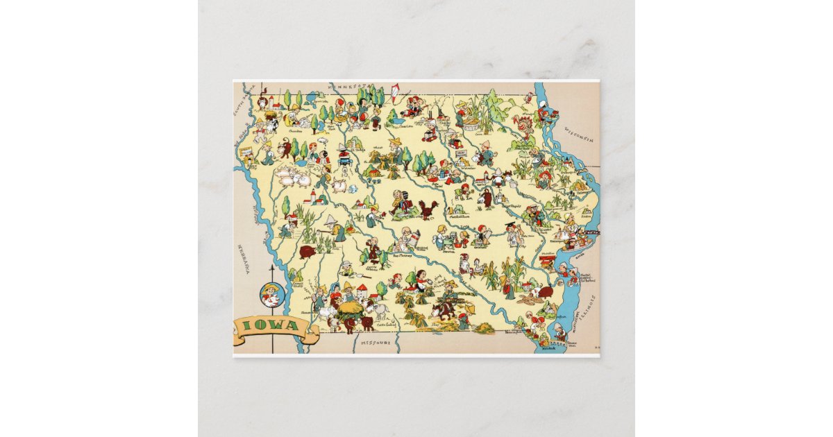 Iowa Funny Vintage Map Postcard | Zazzle