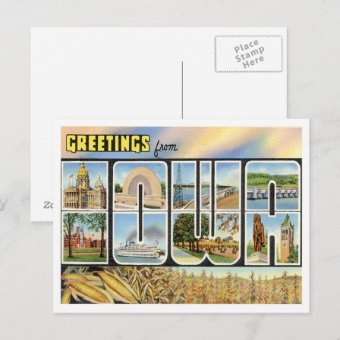 Iowa Greetings From US States Postcard | Zazzle