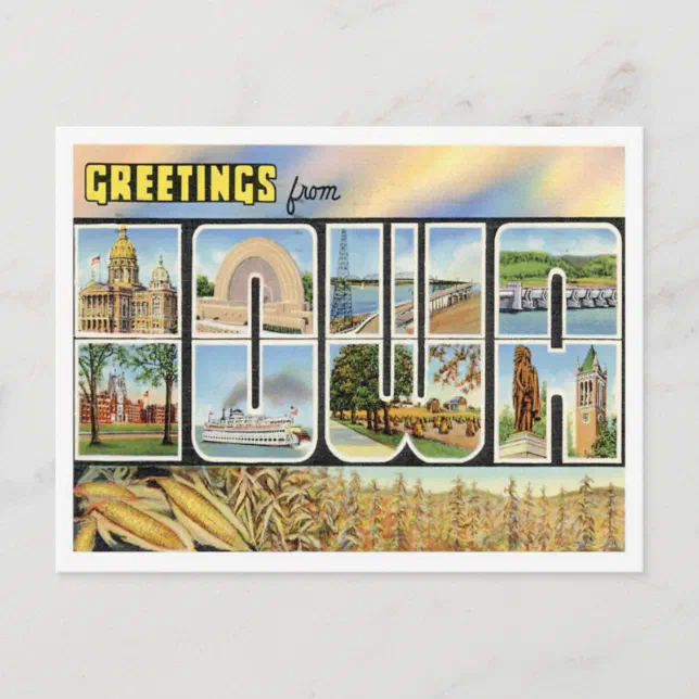 Iowa Greetings From US States Postcard | Zazzle