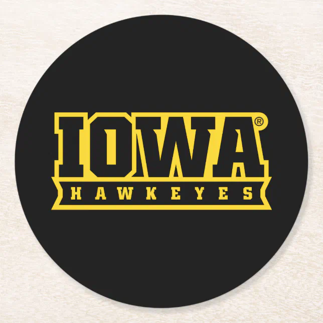 Iowa Hawkeyes Logotype Round Paper Coaster | Zazzle