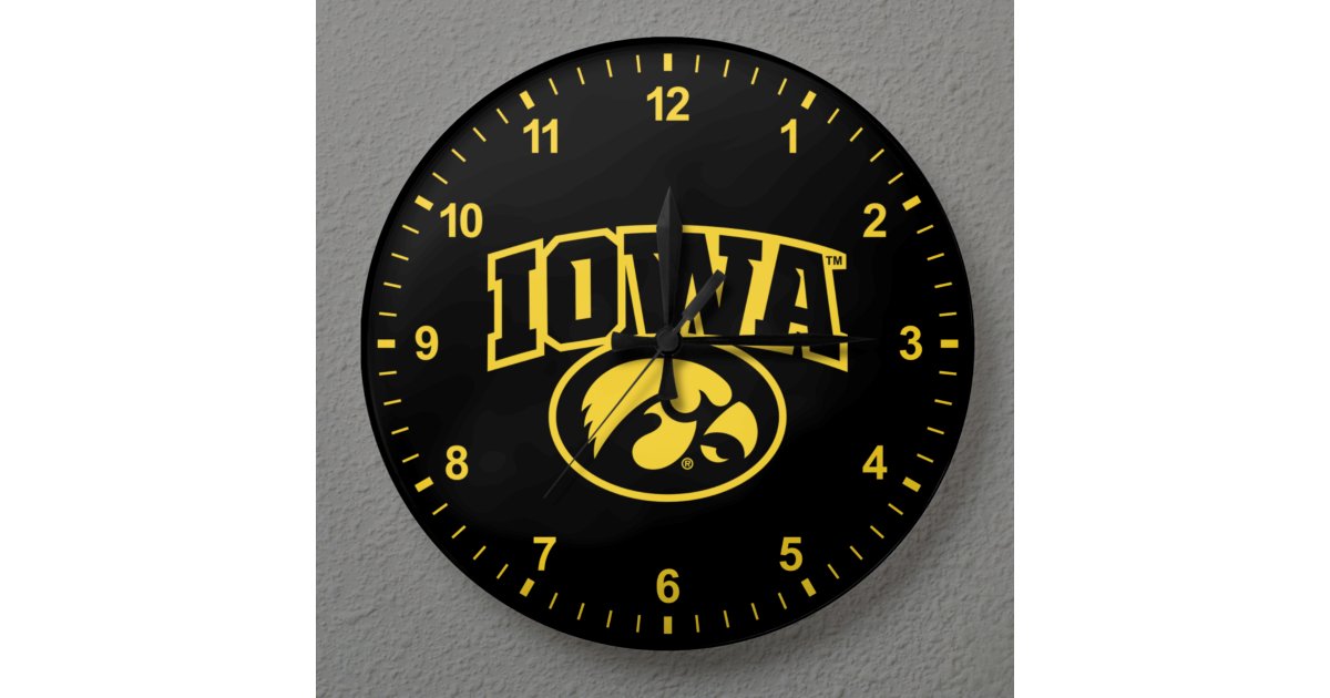 Iowa Logotype with Hawkeye Large Clock | Zazzle