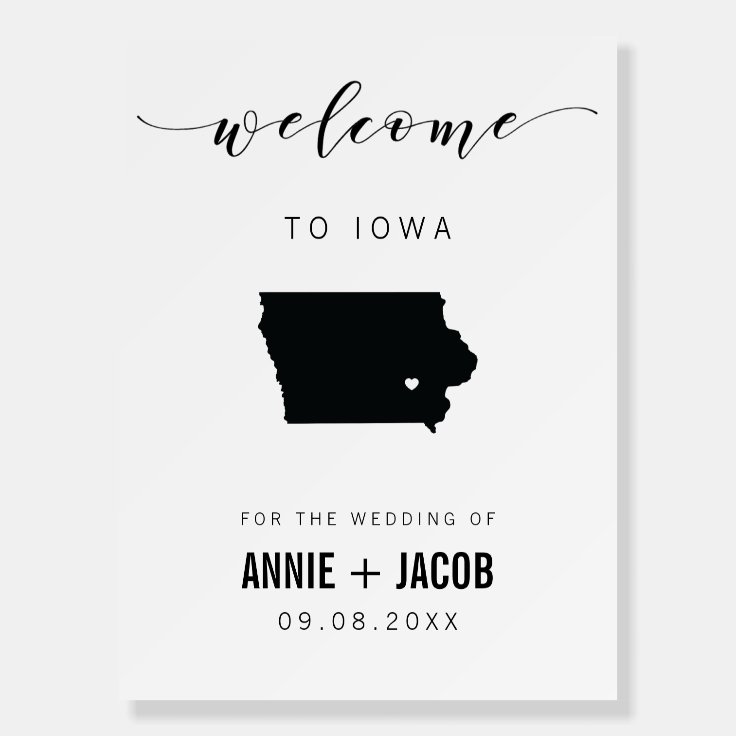 Iowa Map Wedding Welcome Sign, Foam Board | Zazzle