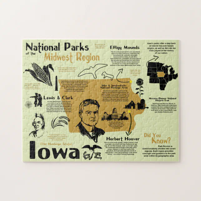Iowa National Parks Infographic Map Jigsaw Puzzle | Zazzle