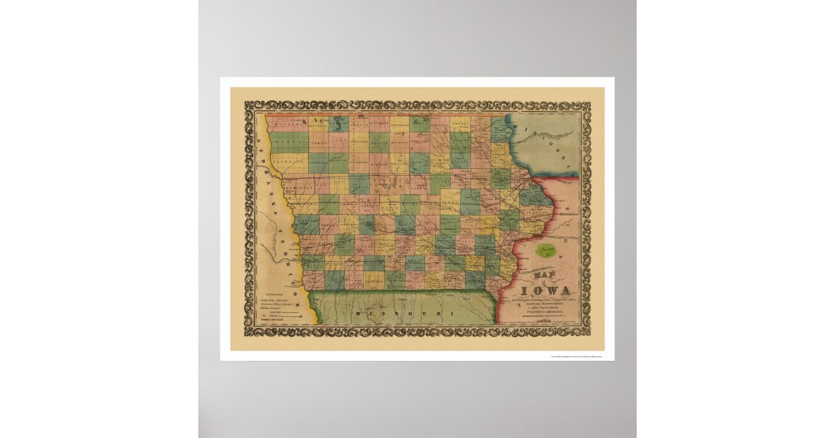 Iowa Railroad Train Map 1855 Poster | Zazzle