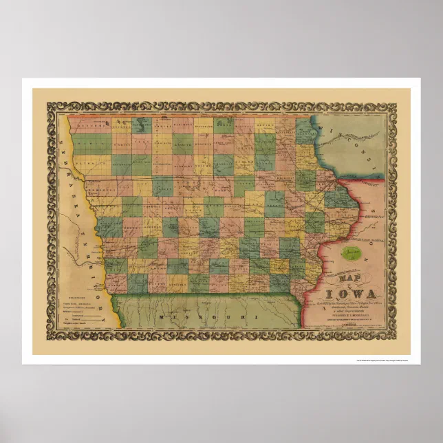 Iowa Railroad Train Map 1855 Poster | Zazzle