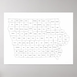 Iowa state map with county outlines and names poster | Zazzle