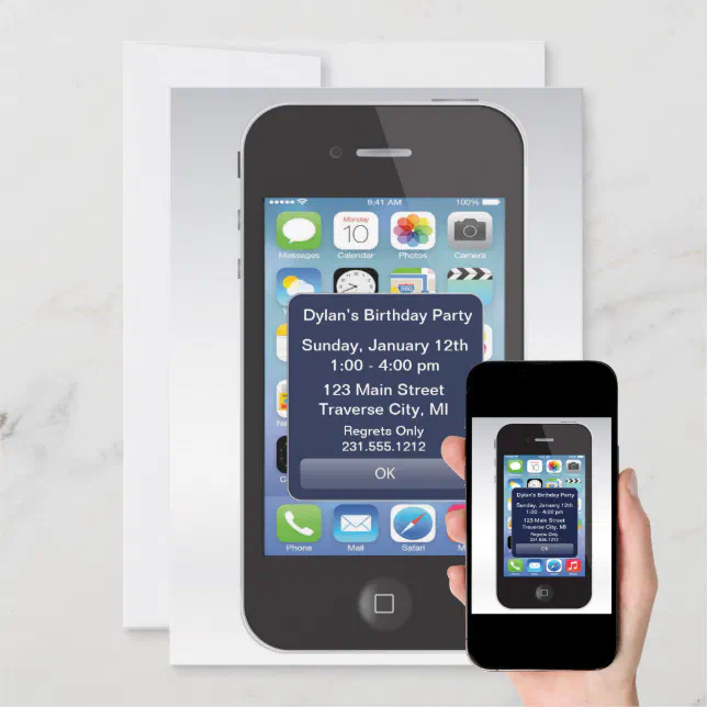iPhone Birthday Party Texting Smart Cell Phone Invitation | Zazzle