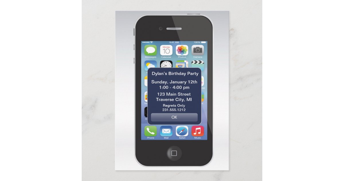 iPhone Birthday Party Texting Smart Cell Phone Invitation | Zazzle.com