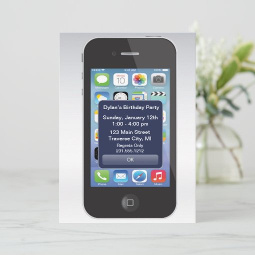 iPhone Birthday Party Texting Smart Cell Phone Invitation | Zazzle