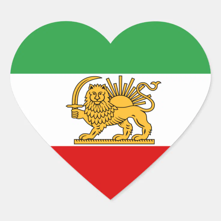 Iran Heart, Persian flag with Lion, Shah of Iran Heart Sticker | Zazzle