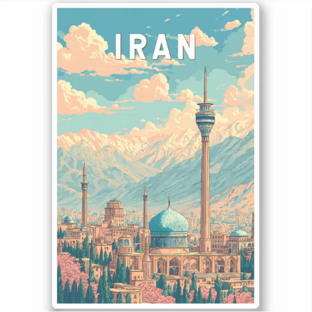 Iran Illustration Travel Art Vintage Sticker | Zazzle