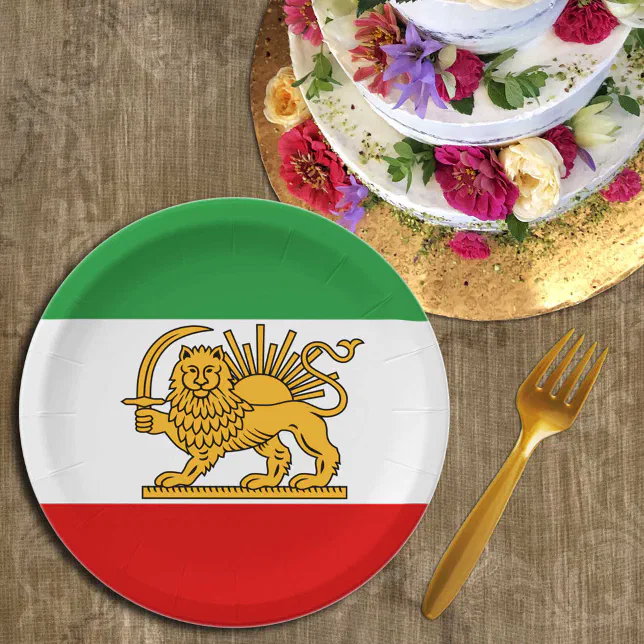 Iran, Persian flag with Lion, Shah of Iran Paper Plates | Zazzle