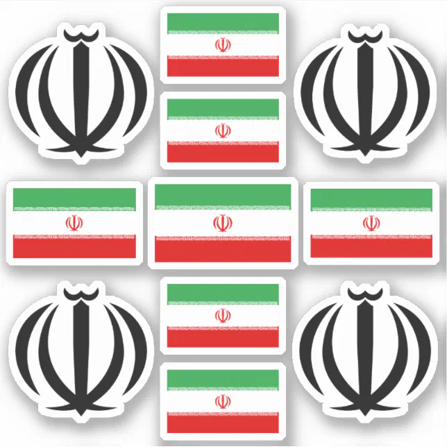 Iranian national symbols /emblem and flag sticker | Zazzle