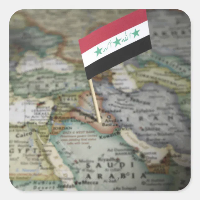 Iraq flag in map square sticker | Zazzle