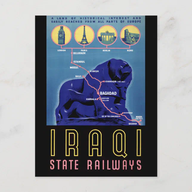 Iraq Vintage Travel Poster Restored Postcard | Zazzle