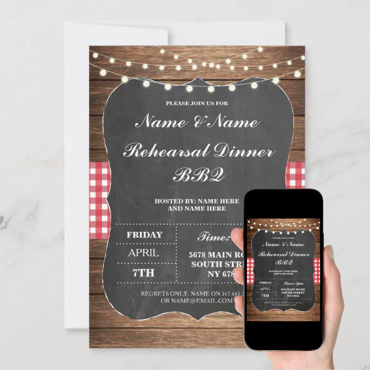 IRehearsal Dinner BBQ Red Check Chalk Invitation | Zazzle