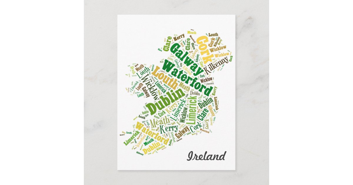Ireland Cities Word Art Postcard | Zazzle