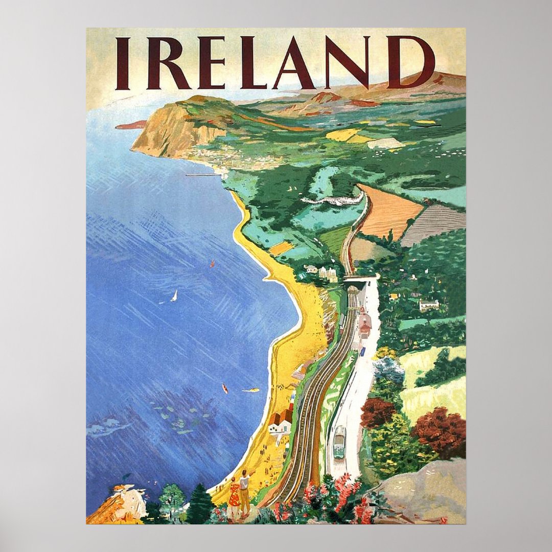 Ireland, coastline, vintage travel poster | Zazzle