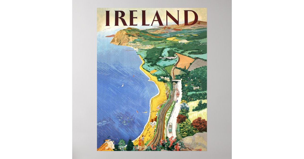 Ireland, coastline, vintage travel poster | Zazzle