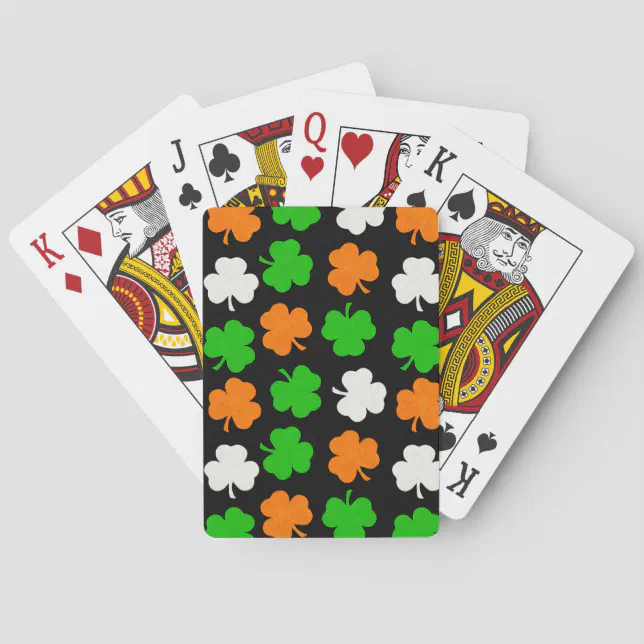 Ireland Flag Papercut Clovers Black Playing Cards | Zazzle