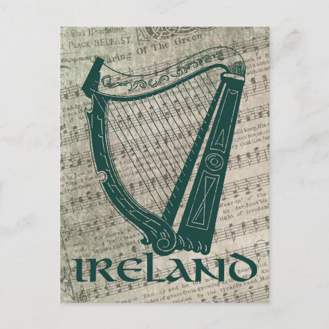 Ireland Harp Design, Irish Harp Postcard | Zazzle