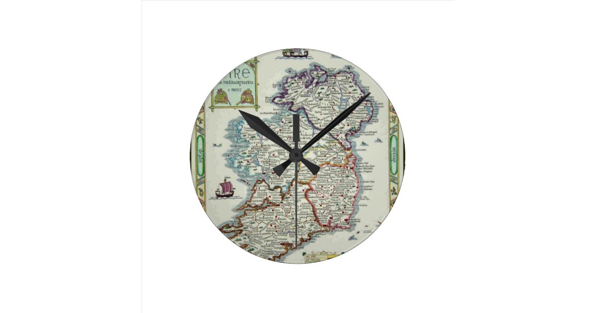 Ireland Map - Irish Eire Erin Historic Map Round Clock | Zazzle