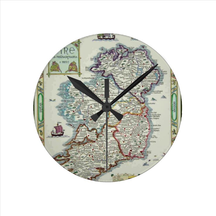 Ireland Map - Irish Eire Erin Historic Map Round Clock | Zazzle