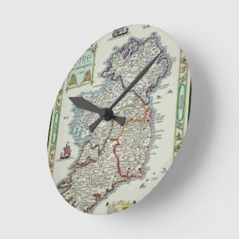 Ireland Map - Irish Eire Erin Historic Map Round Clock | Zazzle