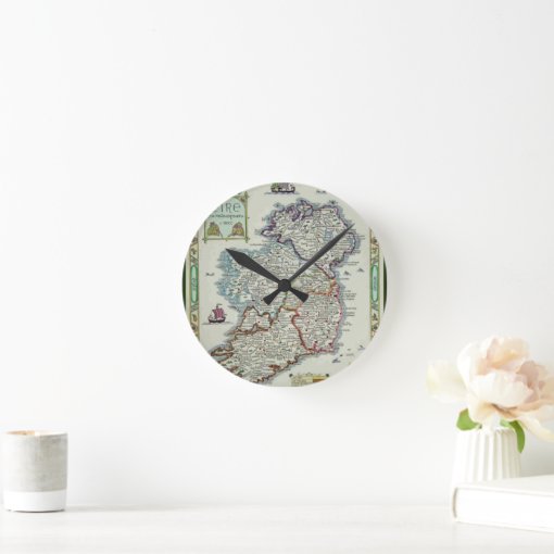 Ireland Map - Irish Eire Erin Historic Map Round Clock | Zazzle