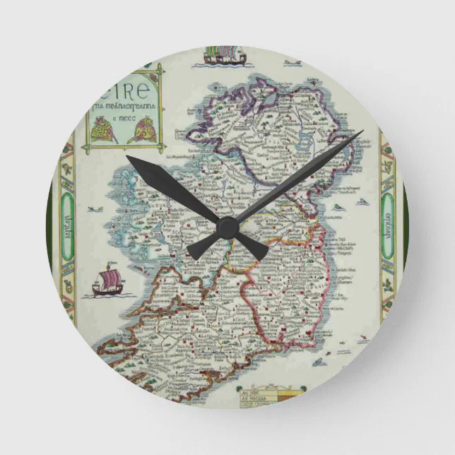 Ireland Map - Irish Eire Erin Historic Map Round Clock | Zazzle