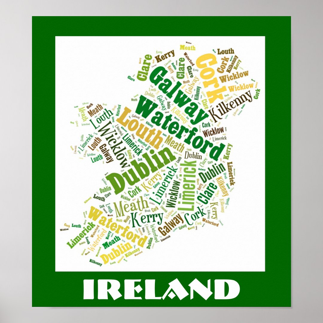 Ireland Silhouette Word Art Poster | Zazzle
