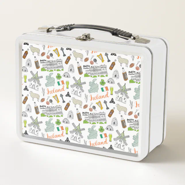 Ireland Sketch Doodle Pattern Metal Lunch Box | Zazzle