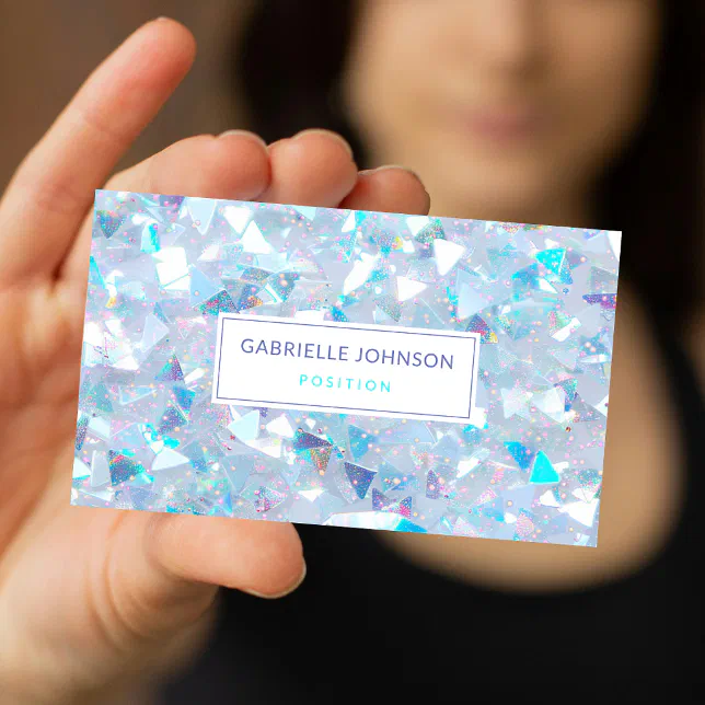 Iridescent Blue Confetti Glitter Modern Business Card | Zazzle