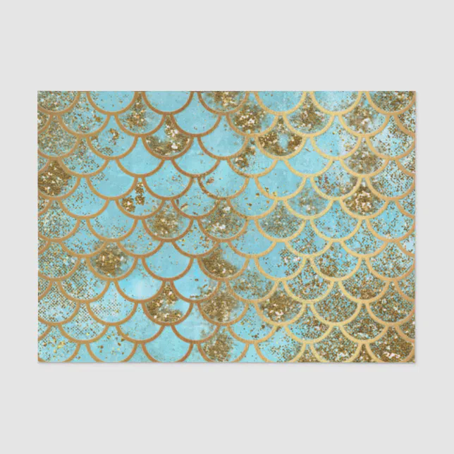 Iridescent Blue Gold Glitter Mermaid Fish Scales Tissue Paper | Zazzle