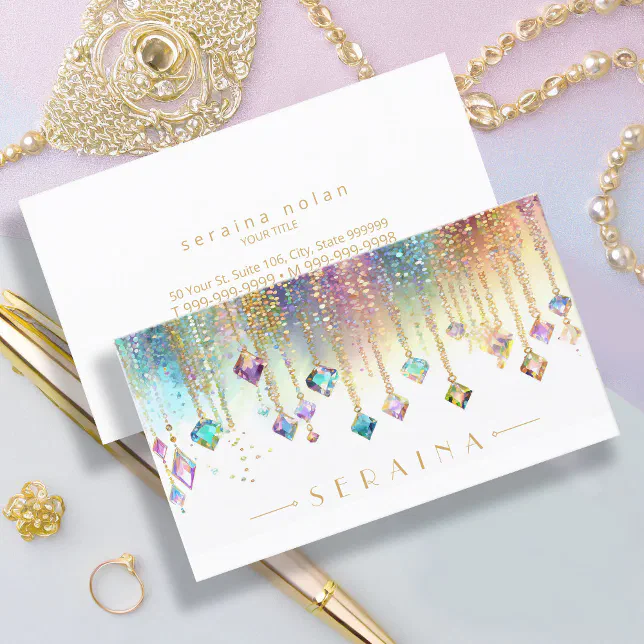 Iridescent Boho Gems on White ID1035 Business Card | Zazzle