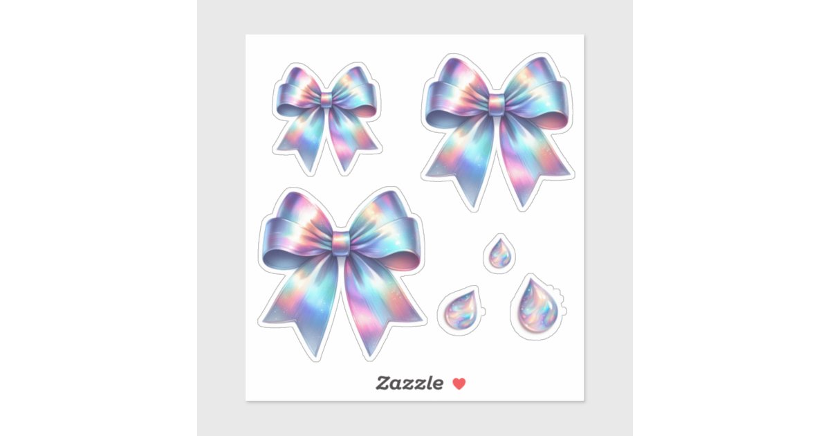Iridescent Bow Set with Teardrops Sticker | Zazzle