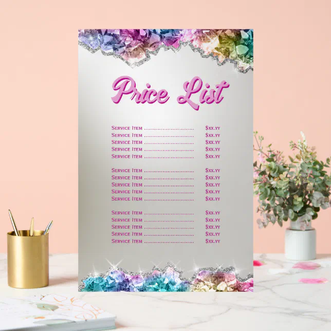 Iridescent Crystals Price List Acrylic Sign | Zazzle