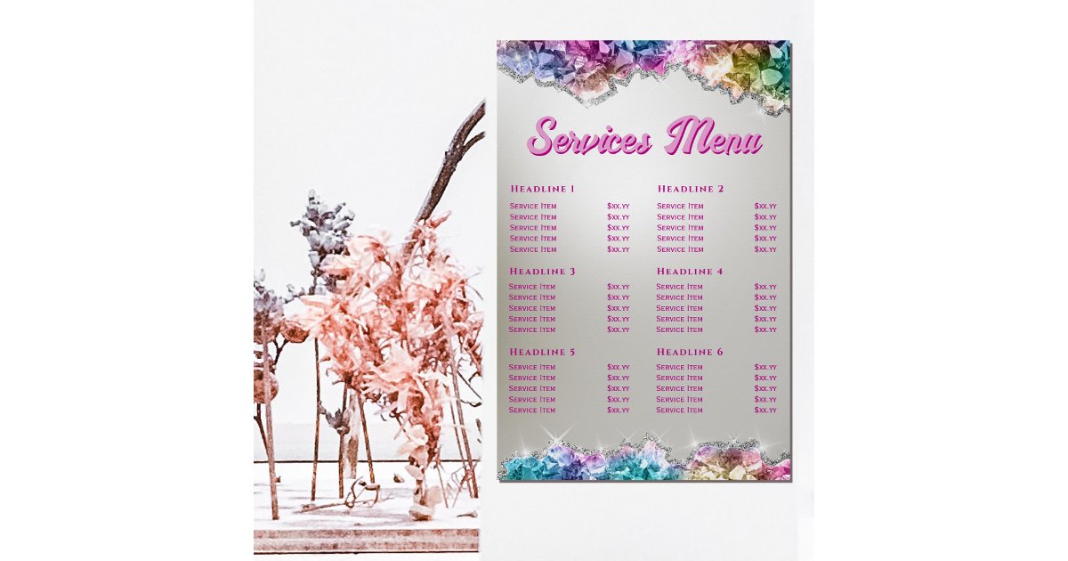 Iridescent Crystals Services Menu Poster | Zazzle
