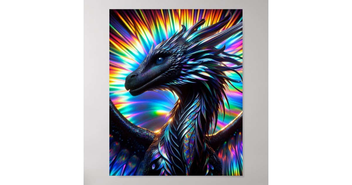 Iridescent Dragon with Vibrant Background Poster | Zazzle