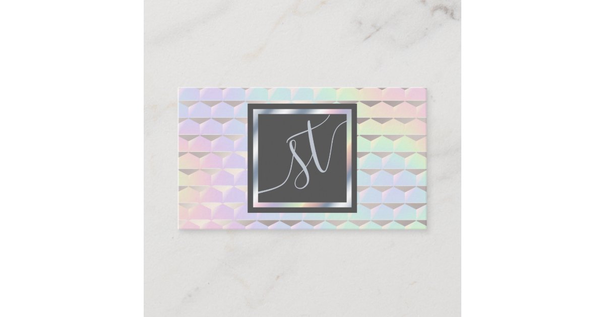 Iridescent Faux Holographic Pattern Monogram Business Card | Zazzle