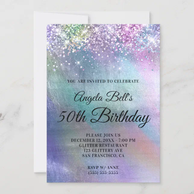 Iridescent Foil and Sparkly Glitter Birthday Invitation | Zazzle