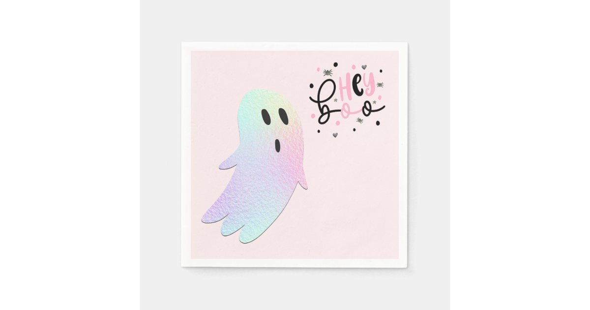 Iridescent Ghost Hey Boo Pastel Halloween Birthday Napkins | Zazzle