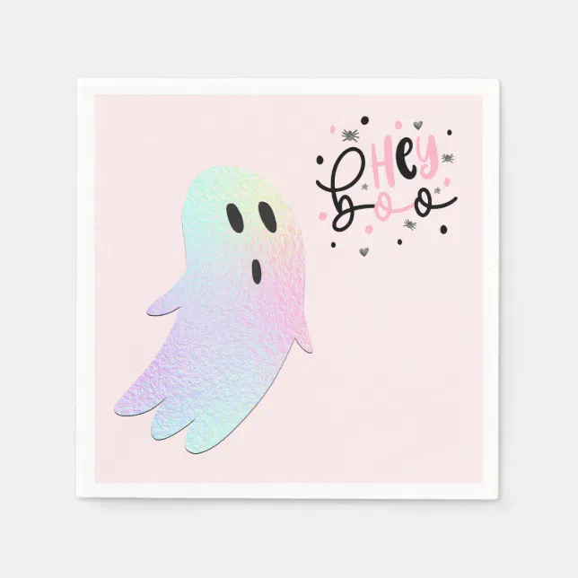 Iridescent Ghost Hey Boo Pastel Halloween Birthday Napkins | Zazzle